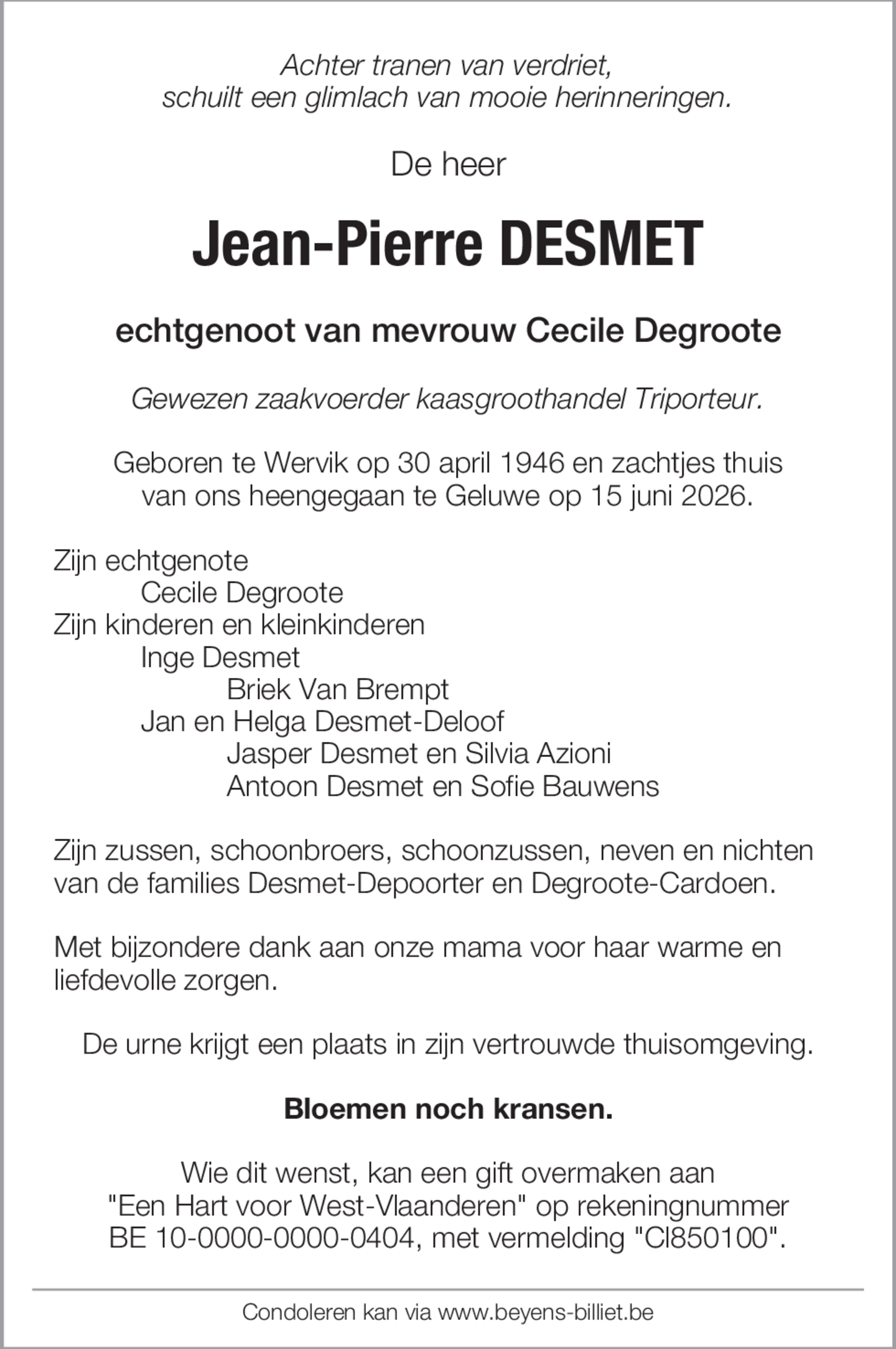 Jean-Pierre Desmet, 80 jaar | De Standaard