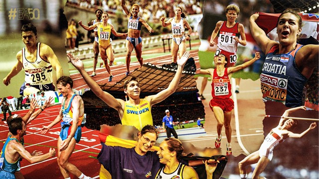 Kim Gevaert en Tia Hellebaut sieren affiche ’50 Golden Moments’ van ...